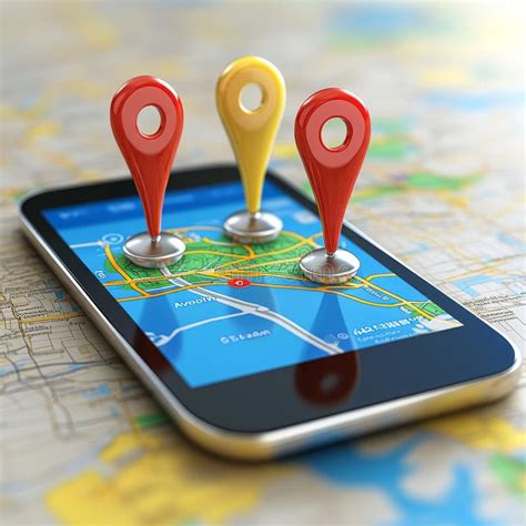 smartphone showing gps navigation app with location pins on map travel