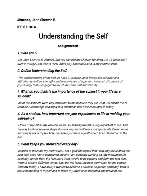 Assignment No 1 Understanding The Self Jimenez Pdf