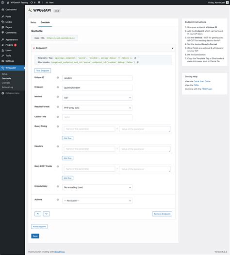 Endpoint Page Wpgetapi
