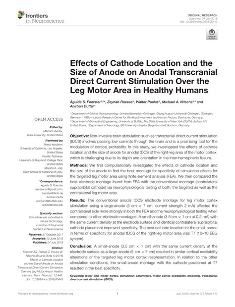 Pdf Effects Of Cathode Location And The Size Of Anode On Anodal
