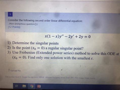 Solved Consider The Following Second Order Linear Chegg