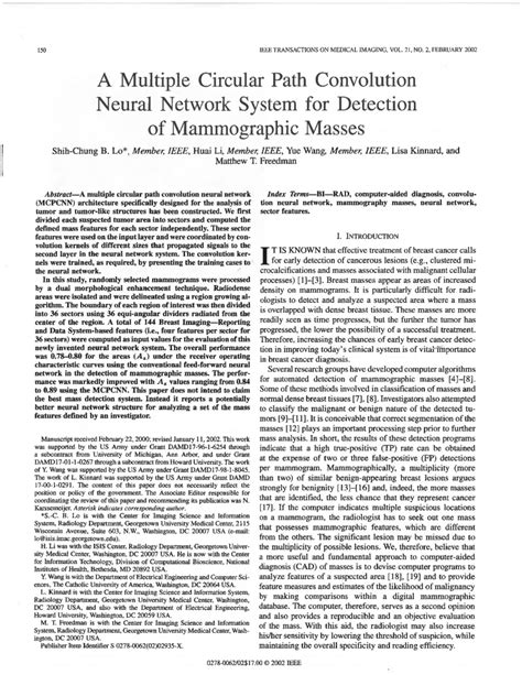 Pdf A Multiple Circular Paths Convolution Neural Network System For Detection Of Mammographic