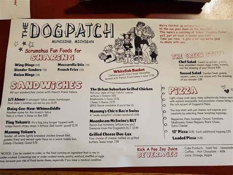 Menu At The Dogpatch Restaurant Munising