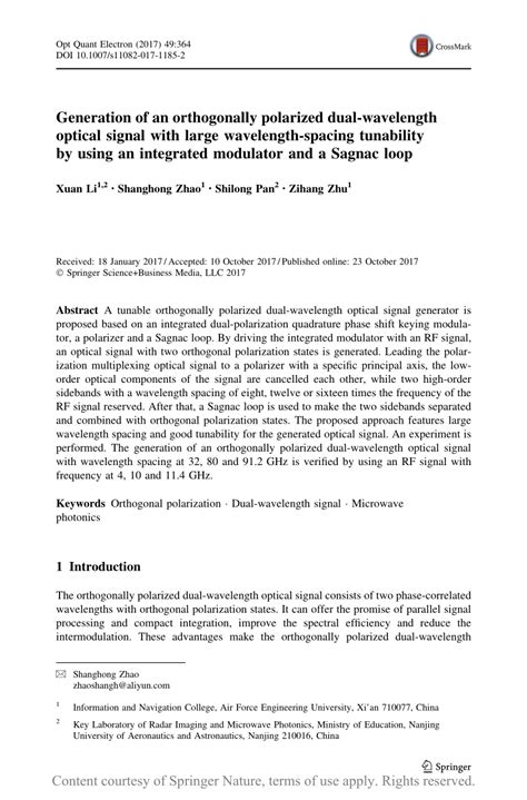 Generation Of An Orthogonally Polarized Dual Wavelength Optical Signal