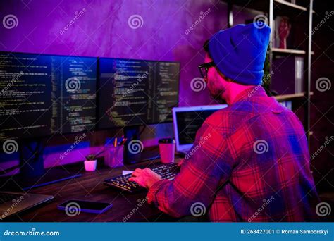 Photo Of Confident Cool Programmer Wear Hat Spectacles Typing Framework