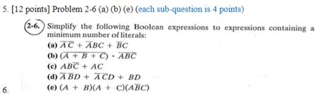 solved 2 6 simplify the following boolean expressions to