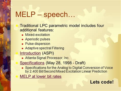 mixed excitation linear predictive coder melp ppt download