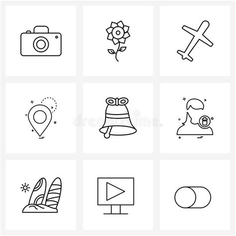 Isolated Symbols Set Of 9 Simple Line Icons Of Celebrations Bells Air