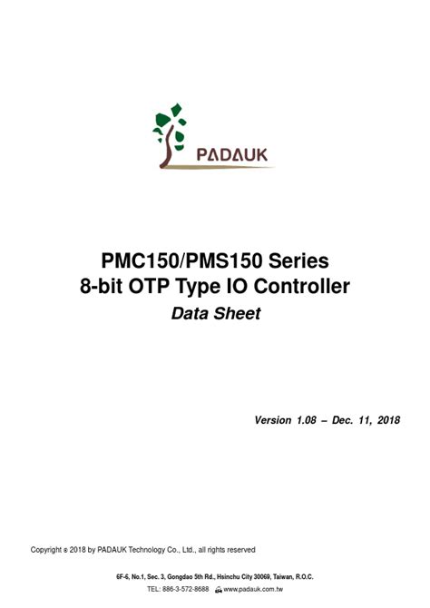 Pms150 8 Bit Otp Type Io Controller Padauk