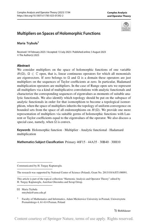 Pdf Multipliers On Spaces Of Holomorphic Functions