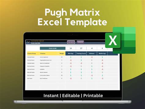 Pugh Matrix Excel Template Criteria Based Decision Selection Matrix Opportunity Analysis Etsy