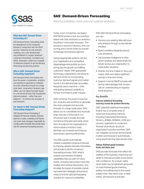 Sas Demand Driven Forecasting Factsheet Pdf