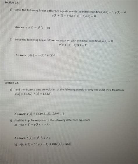 Solved Section 2 5 1 Solve The Following Linear Difference