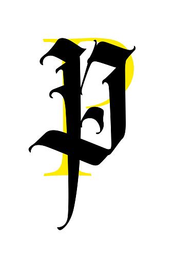 편지 P 고딕 양식 벡터 알파벳 기호는 흰색 배경에서 격리됩니다 서예 와 문자 중세 라틴어 문자입니다 회사의 로고입니다 모노 그램 문신에 대 한 우아한 글꼴입니다 고딕