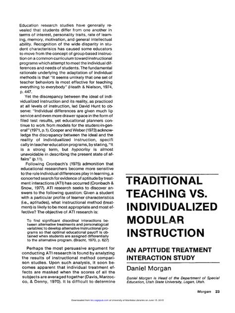 Traditional Teaching Vs Individualized Modular Instruction An Aptitude Treatment Interaction