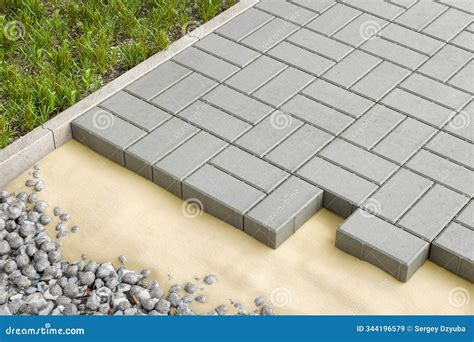 Rectangular Shaped Paving Blocks Laying Process 3d Stock Illustration