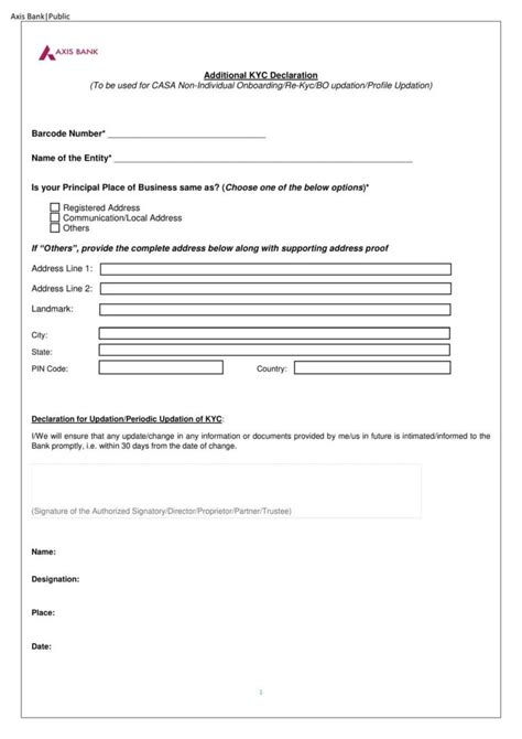 Axis Bank Additional Kyc Declaration Form Download In Pdf