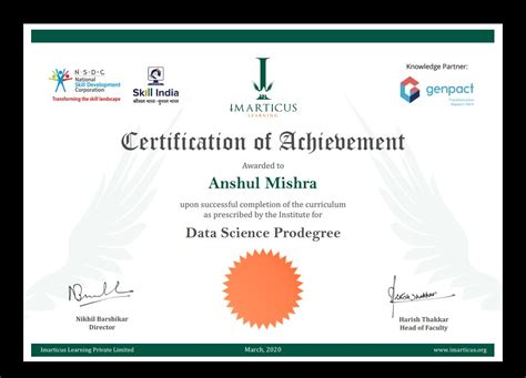 Anshul Mishra On Linkedin Recently Received My Certificate For Completing The Course Data
