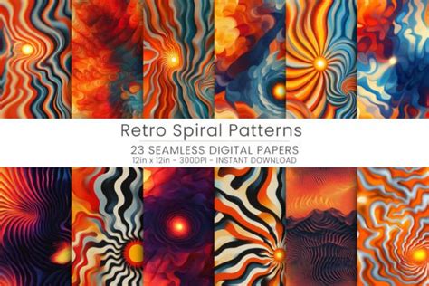 Retro Spiral Patterns Digital Paper Graphic By Mettodigitalpaperart · Creative Fabrica