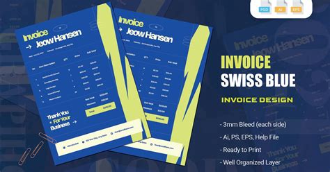 Swiss Blue Invoice Print Templates Ft Invoice And Rate Card Envato