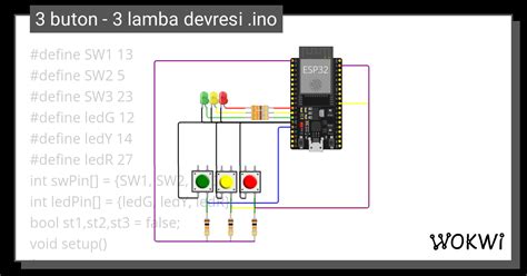 3 Buton 3 Lamba Devresi Wokwi Esp32 Stm32 Arduino Simulator