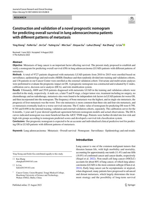Pdf Construction And Validation Of A Novel Prognostic Nomogram For Predicting Overall Survival