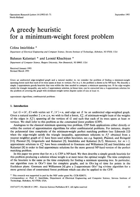 pdf a greedy heuristic for a minimum weight forest problem