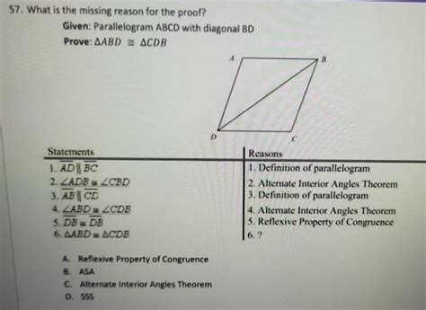 solved 57 what is the missing reason for the proof given