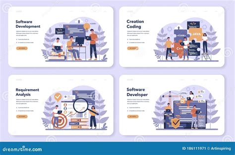 Software Web Banner Or Landing Page Set Idea Of Programming Stock