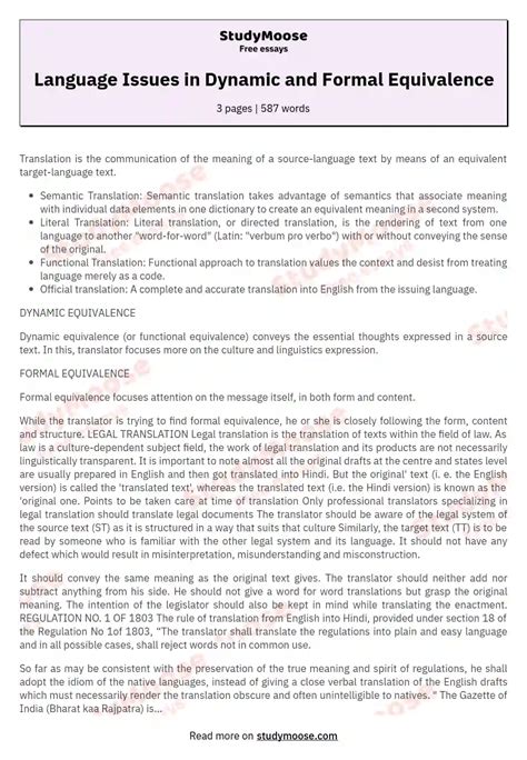 Language Issues In Dynamic And Formal Equivalence Free Comparison