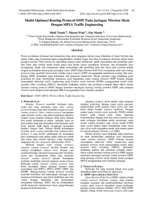 pdf model optimasi routing protocol ospf pada jaringan wireless mesh
