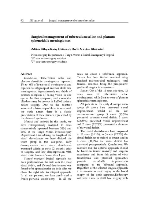 Pdf Surgical Management Of Tuberculum Sellae And Planum Sphenoidale