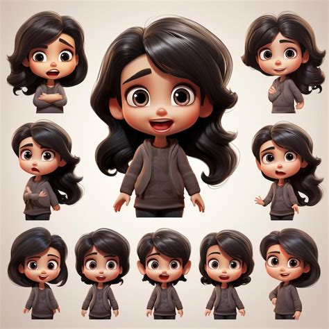 Premium Vector Black Haired Girl 6 Years Short Cartoon Style Character Ca