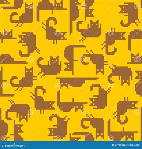Cat Pixel Art Pattern Seamless 8 Bit Pat Background Stock Vector