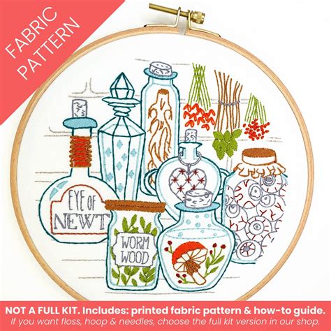 Halloween Potions Embroidery Pattern Pre Printed Fabric Panel By