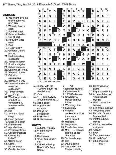 Printable New York Times Crosswords Puzzles