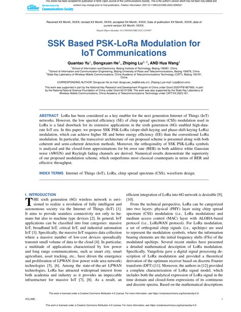 Pdf Ssk Based Psk Lora Modulation For Iot Communications