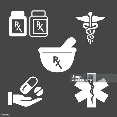 박격포와 유봉 생명의 스타 알약 그리고 Caduceus와 약국 및 처방전 아이콘 세트 0명에 대한 스톡 벡터 아트 및 기타 이미지 0명 건강관리와 의술 구급 상자