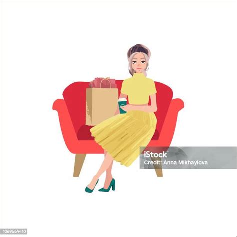 아름 다운 여자는 부 대와 흰색 바탕에 느낌 행복 쇼핑가 귀여운 벡터 만화 여성 캐릭터입니다 부드러운 색상 그림입니다 여자에 대한 스톡 벡터 아트 및 기타 이미지 Istock