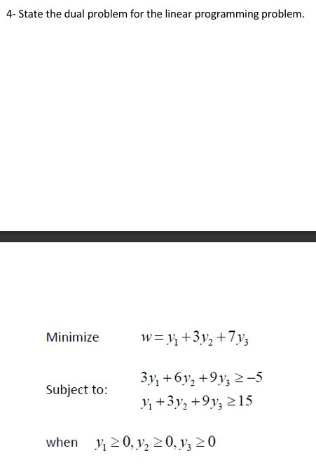 Solved 4 State The Dual Problem For The Linear Programmi