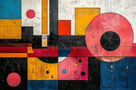 Abstract Geometric Mural Featuring Bold Colors And Shapes In A Contemporary Urban Setting Stock
