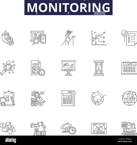 Monitoring Line Vector Icons And Signs Observation Tracking Scrutiny Scanning Recording