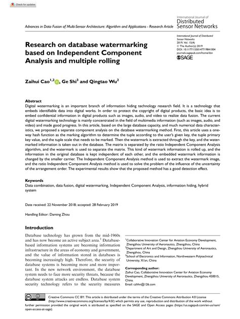 Pdf Research On Database Watermarking Based On Independent Component Analysis And Multiple Rolling
