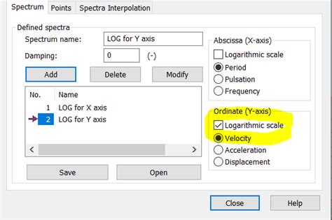 how to create correct response spectrum using logarithmic scale in