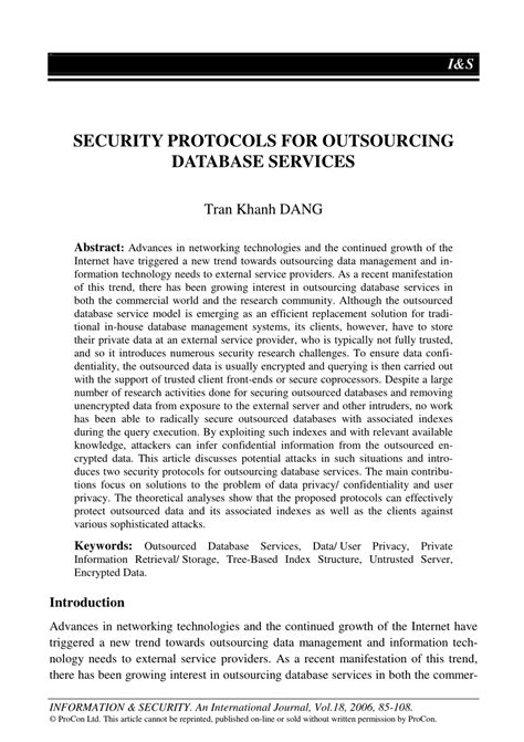 Pdf Extreme Security Protocols For Outsourcing Database Services