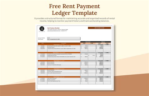 Free Printable Landlord Rental Payment Ledger Template Templates