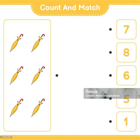 카운트 앤 매치 우산 수를 계산하고 올바른 숫자와 일치합니다 교육 어린이 게임 인쇄 워크 시트 벡터 일러스트레이션 0명에 대한 스톡 벡터 아트 및 기타 이미지 Istock