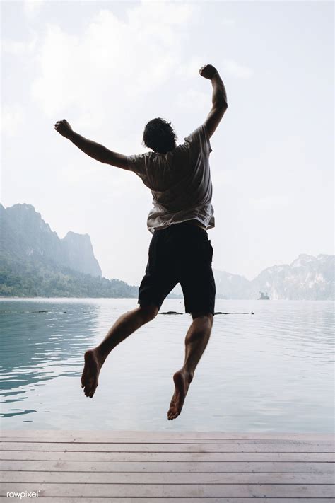 Happy Man Jumping With Joy Premium Image By Jumping Poses Person Photography