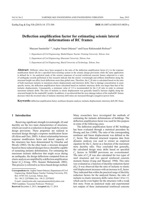 Pdf Deflection Amplification Factor For Estimating Seismic Lateral