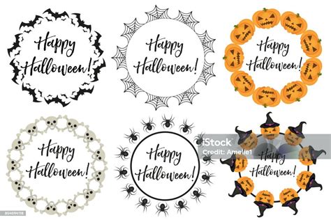 할로윈 텍스트 프레임 라운드 흰색 배경에 고립 카드 디자인에 대 한 템플릿입니다 벡터 일러스트입니다 0명에 대한 스톡 벡터 아트 및 기타 이미지 Istock